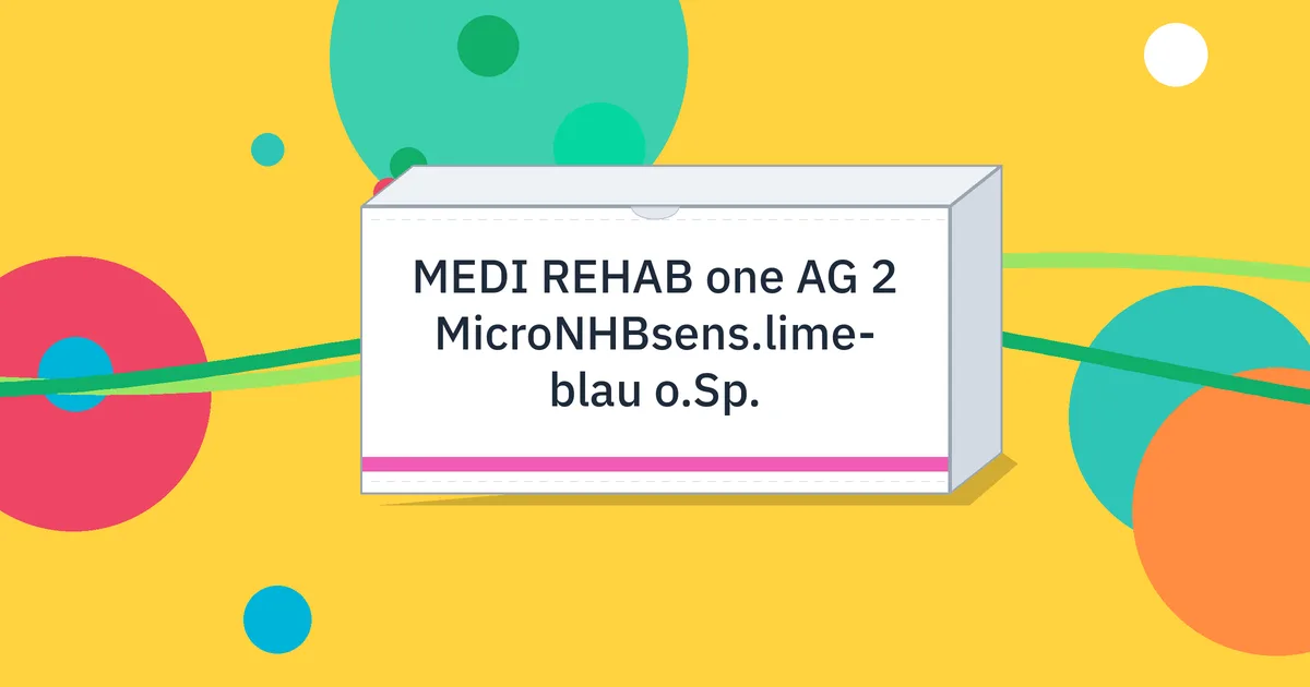 Symbolbild: Packung mit der Aufschrift MEDI REHAB one AG 2 MicroNHBsens.lime-blau o.Sp. (PZN 16753629) – Verfügbarkeit und Bezug in Apotheken in Frankfurt am Main