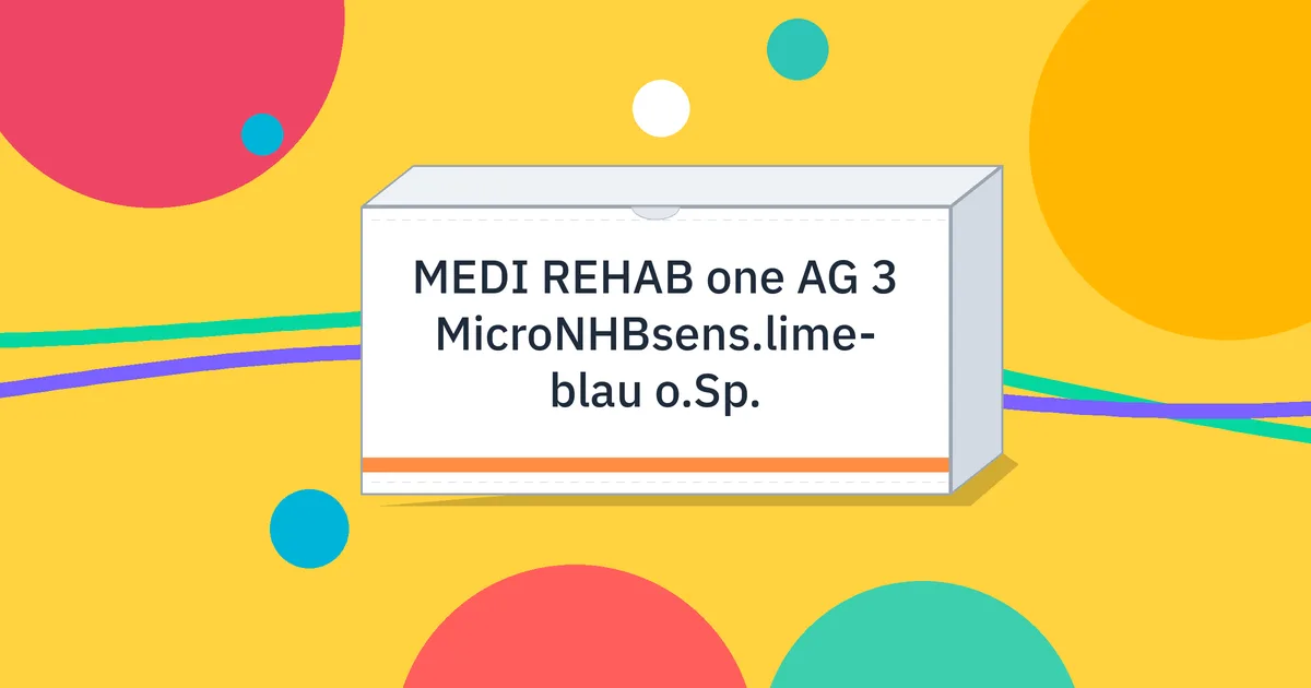 Symbolbild: Packung mit der Aufschrift MEDI REHAB one AG 3 MicroNHBsens.lime-blau o.Sp. (PZN 16753635) – Verfügbarkeit und Bezug in Apotheken in Frankfurt am Main