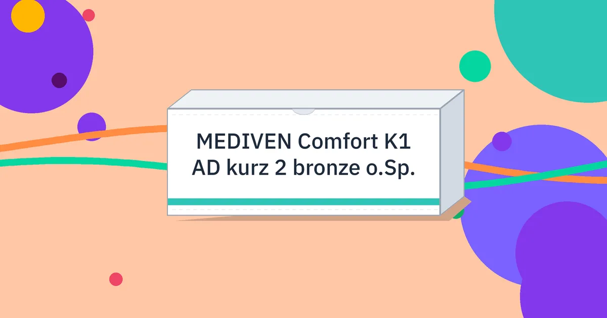 Symbolbild: Packung mit der Aufschrift MEDIVEN Comfort K1 AD kurz 2 bronze o.Sp. (PZN 14562919) – Verfügbarkeit und Bezug in Apotheken in Frankfurt am Main