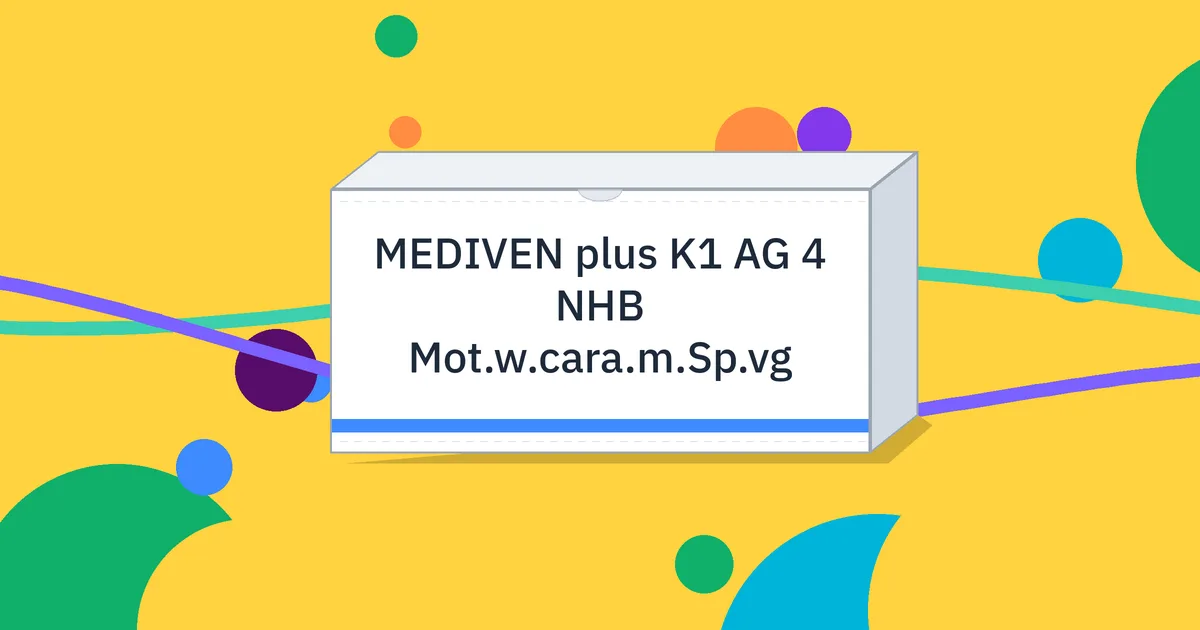 Symbolbild: Packung mit der Aufschrift MEDIVEN plus K1 AG 4 NHB Mot.w.cara.m.Sp.vg (PZN 15920723) – Verfügbarkeit und Bezug in Apotheken in Frankfurt am Main