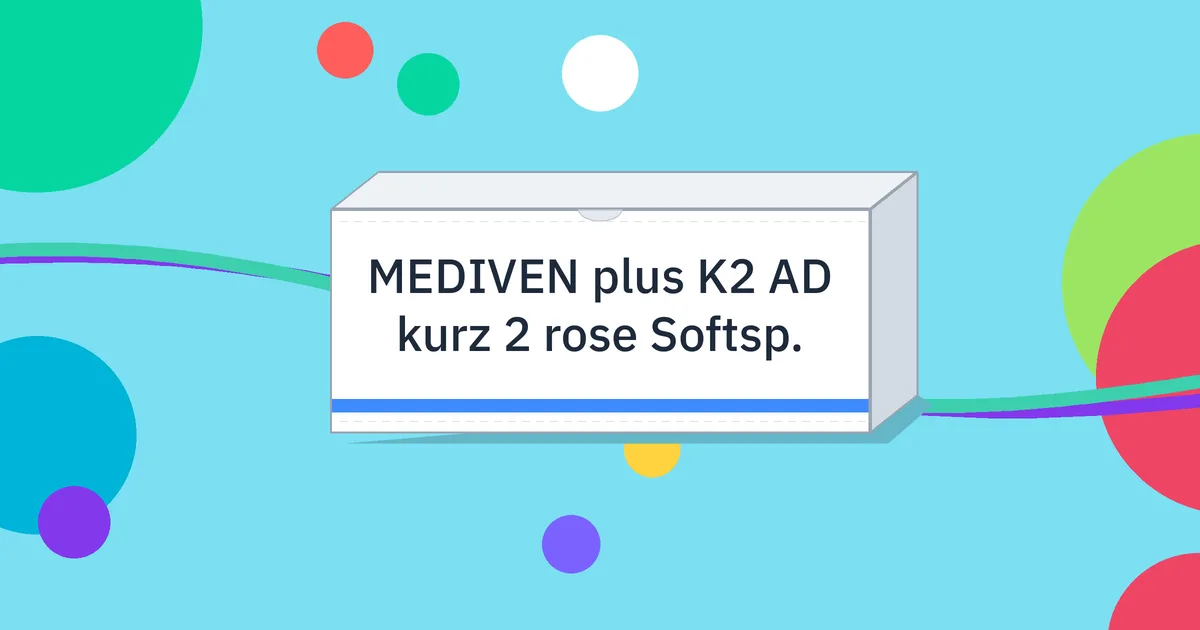 Symbolbild: Packung mit der Aufschrift MEDIVEN plus K2 AD kurz 2 rose Softsp. (PZN 15097146) – Verfügbarkeit und Bezug in Apotheken in Frankfurt am Main