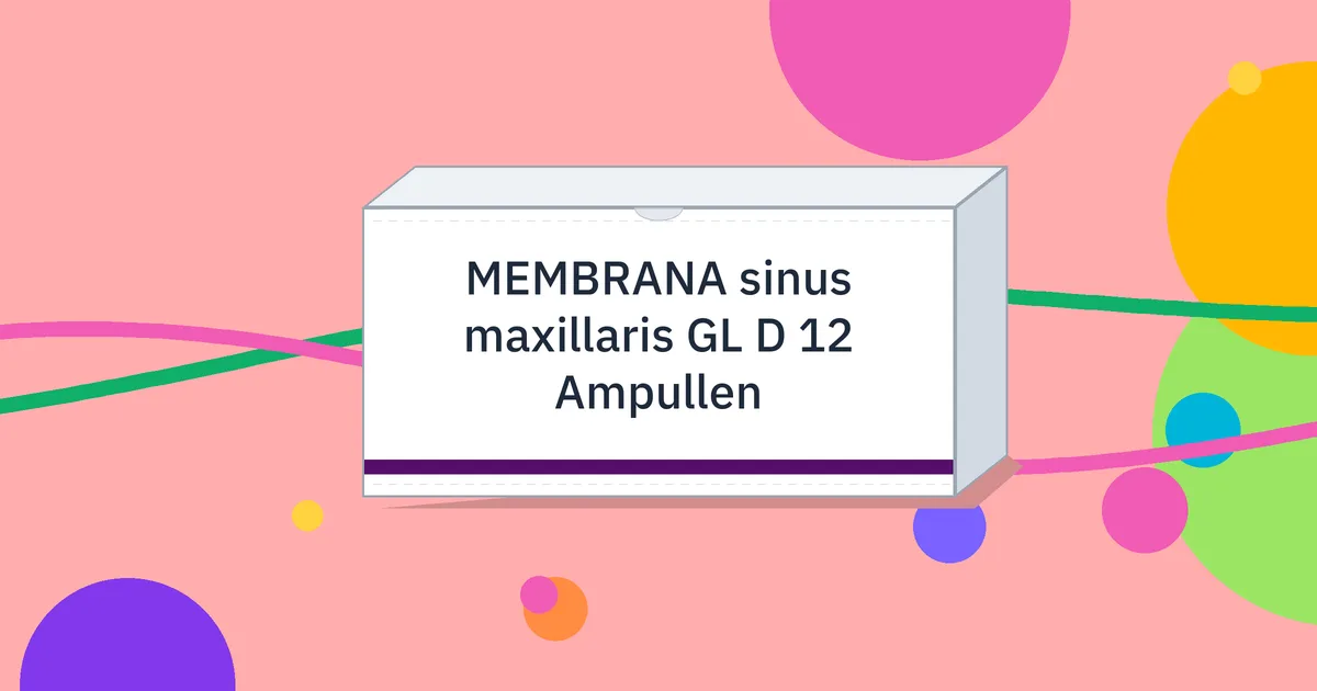 Symbolbild: Packung mit der Aufschrift MEMBRANA sinus maxillaris GL D 12 Ampullen (PZN 03355821) – Verfügbarkeit und Bezug in Apotheken in Frankfurt am Main