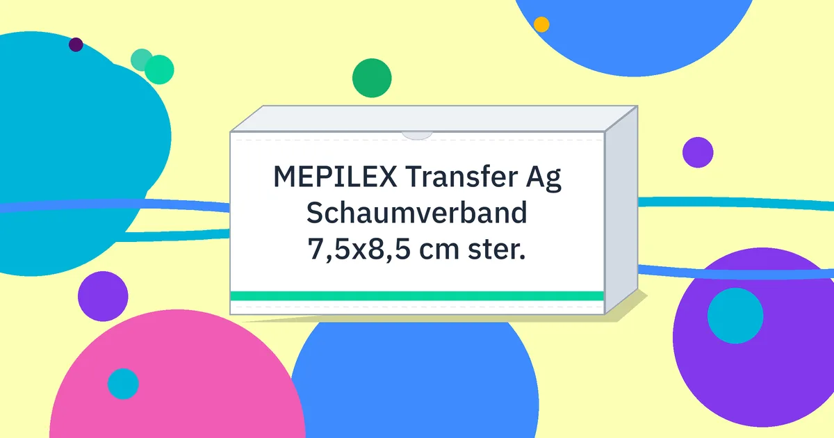 Symbolbild: Packung mit der Aufschrift MEPILEX Transfer Ag Schaumverband 7,5x8,5 cm ster. (PZN 11152322) – Verfügbarkeit und Bezug in Apotheken in Frankfurt am Main