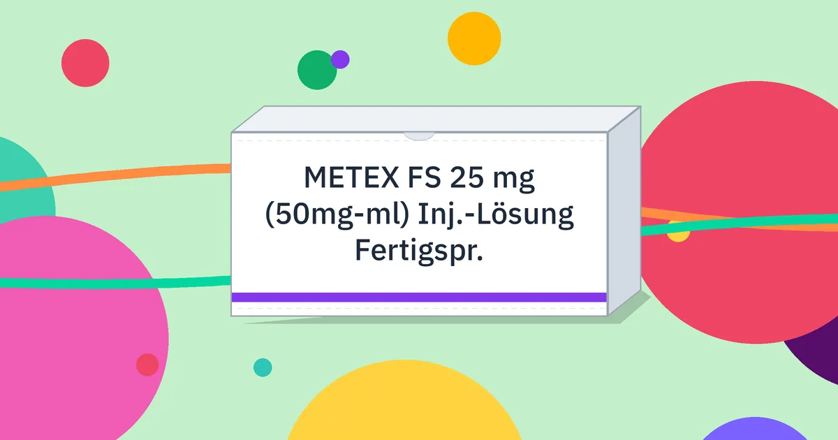 Symbolbild: Packung mit der Aufschrift METEX FS 25 mg (50mg-ml) Inj.-Lösung Fertigspr. (PZN 17880175) – Verfügbarkeit und Bezug in Apotheken in Frankfurt am Main