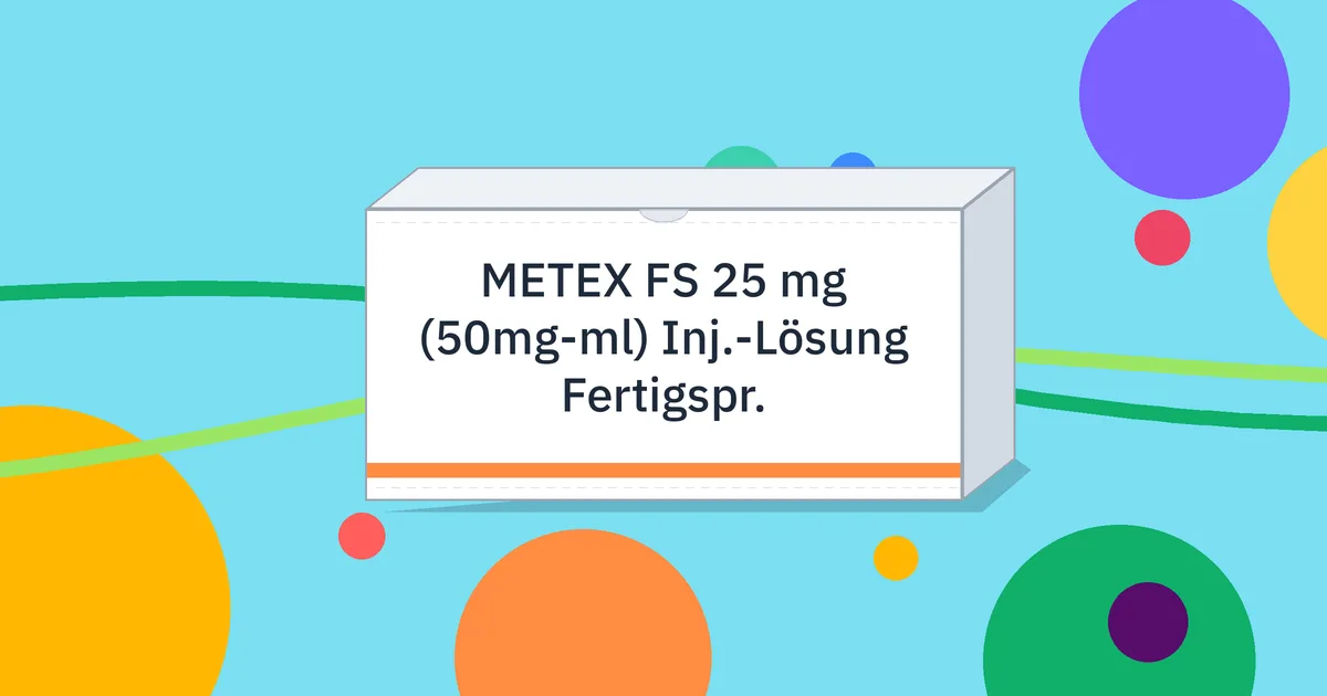 Symbolbild: Packung mit der Aufschrift METEX FS 25 mg (50mg-ml) Inj.-Lösung Fertigspr. (PZN 00149044) – Verfügbarkeit und Bezug in Apotheken in Frankfurt am Main