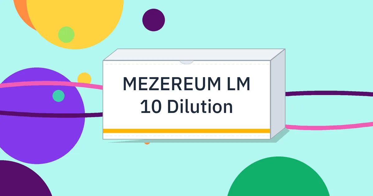 Symbolbild: Packung mit der Aufschrift MEZEREUM LM 10 Dilution (PZN 12956181) – Verfügbarkeit und Bezug in Apotheken in Frankfurt am Main
