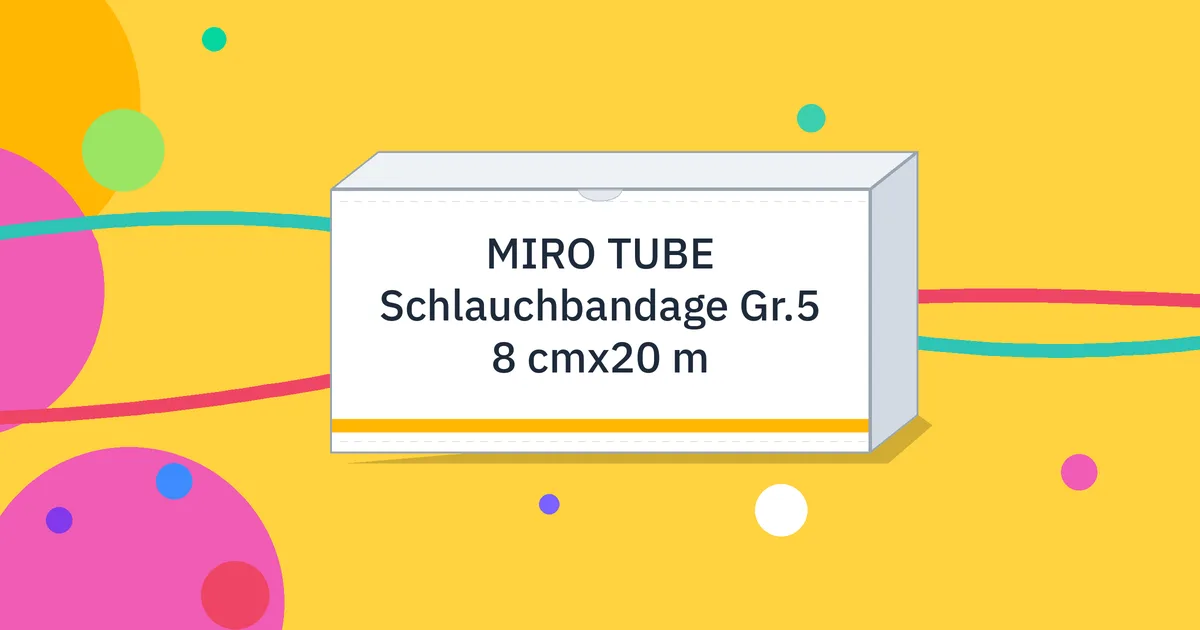 Symbolbild: Packung mit der Aufschrift MIRO TUBE Schlauchbandage Gr.5 8 cmx20 m (PZN 06855493) – Verfügbarkeit und Bezug in Apotheken in Frankfurt am Main