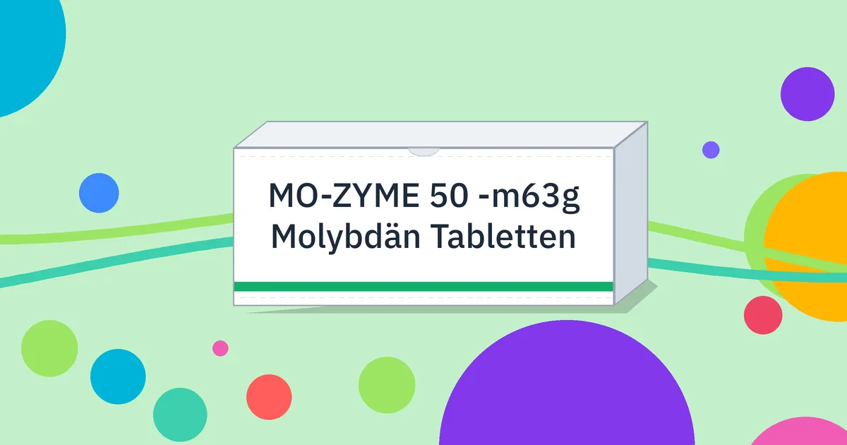 Symbolbild: Packung mit der Aufschrift MO-ZYME 50 -m63g Molybdän Tabletten (PZN 17016318) – Verfügbarkeit und Bezug in Apotheken in Frankfurt am Main