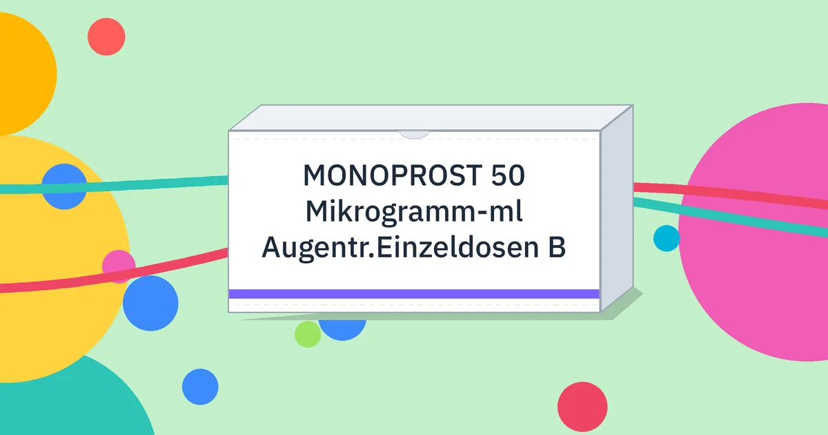 Symbolbild: Packung mit der Aufschrift MONOPROST 50 Mikrogramm-ml Augentr.Einzeldosen B (PZN 12393832) – Verfügbarkeit und Bezug in Apotheken in Frankfurt am Main