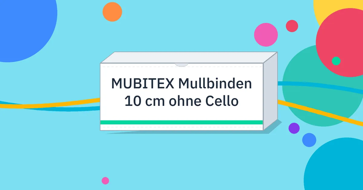 Symbolbild: Packung mit der Aufschrift MUBITEX Mullbinden 10 cm ohne Cello (PZN 03289455) – Verfügbarkeit und Bezug in Apotheken in Frankfurt am Main