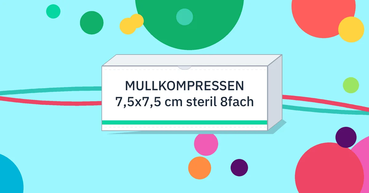 Symbolbild: Packung mit der Aufschrift MULLKOMPRESSEN 7,5x7,5 cm steril 8fach (PZN 08699011) – Verfügbarkeit und Bezug in Apotheken in Frankfurt am Main