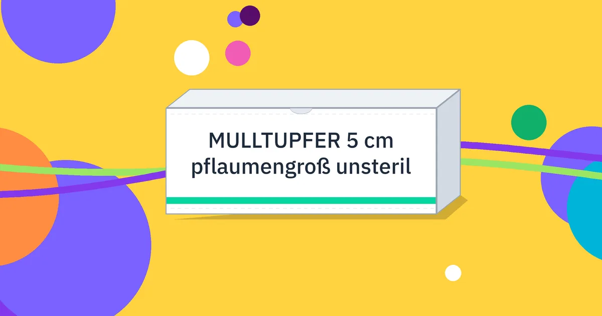Symbolbild: Packung mit der Aufschrift MULLTUPFER 5 cm pflaumengroß unsteril (PZN 17565396) – Verfügbarkeit und Bezug in Apotheken in Frankfurt am Main