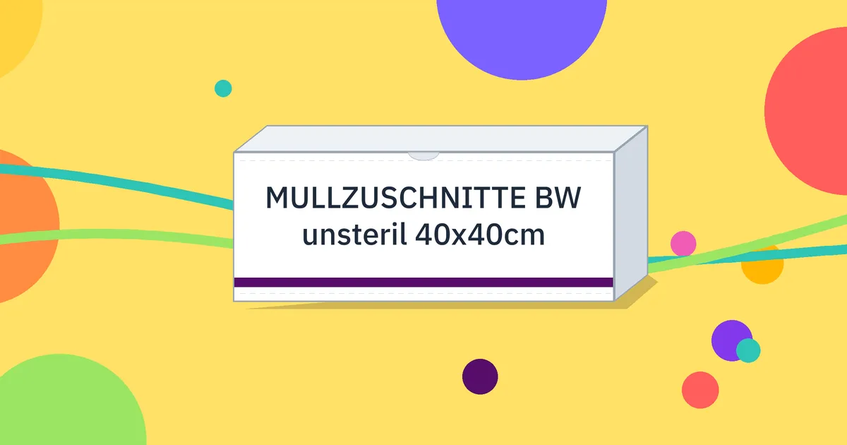Symbolbild: Packung mit der Aufschrift MULLZUSCHNITTE BW unsteril 40x40cm (PZN 04077904) – Verfügbarkeit und Bezug in Apotheken in Frankfurt am Main