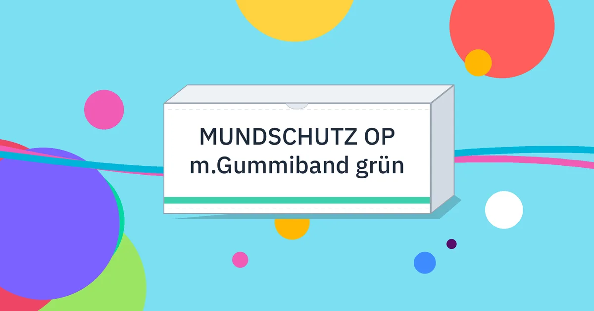 Symbolbild: Packung mit der Aufschrift MUNDSCHUTZ OP m.Gummiband grün (PZN 01468107) – Verfügbarkeit und Bezug in Apotheken in Frankfurt am Main