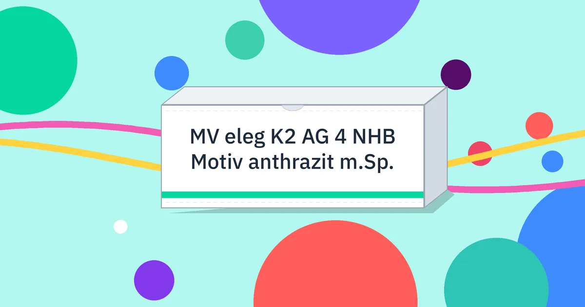 Symbolbild: Packung mit der Aufschrift MV eleg K2 AG 4 NHB Motiv anthrazit m.Sp. (PZN 15721509) – Verfügbarkeit und Bezug in Apotheken in Frankfurt am Main