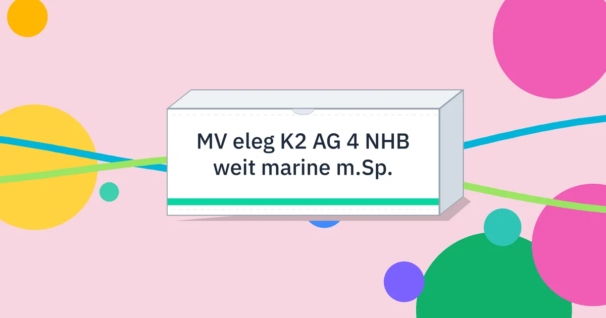 Symbolbild: Packung mit der Aufschrift MV eleg K2 AG 4 NHB weit marine m.Sp. (PZN 15729557) – Verfügbarkeit und Bezug in Apotheken in Frankfurt am Main