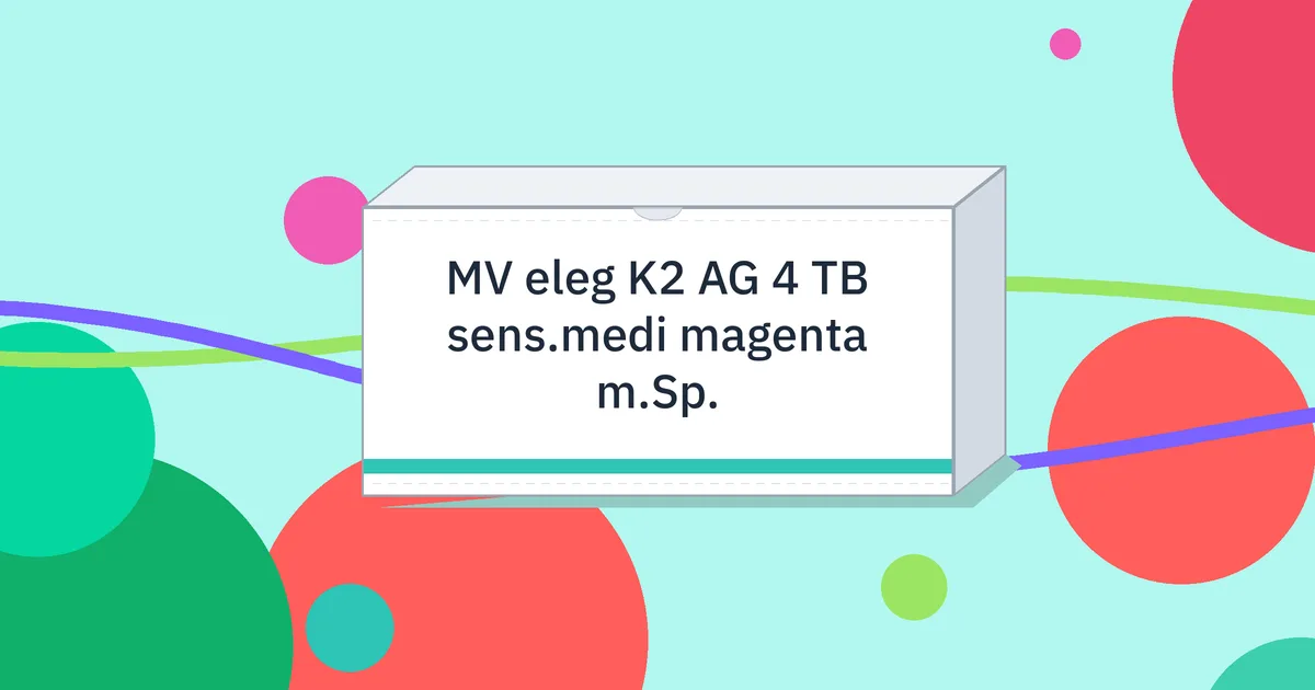 Symbolbild: Packung mit der Aufschrift MV eleg K2 AG 4 TB sens.medi magenta m.Sp. (PZN 14640878) – Verfügbarkeit und Bezug in Apotheken in Frankfurt am Main
