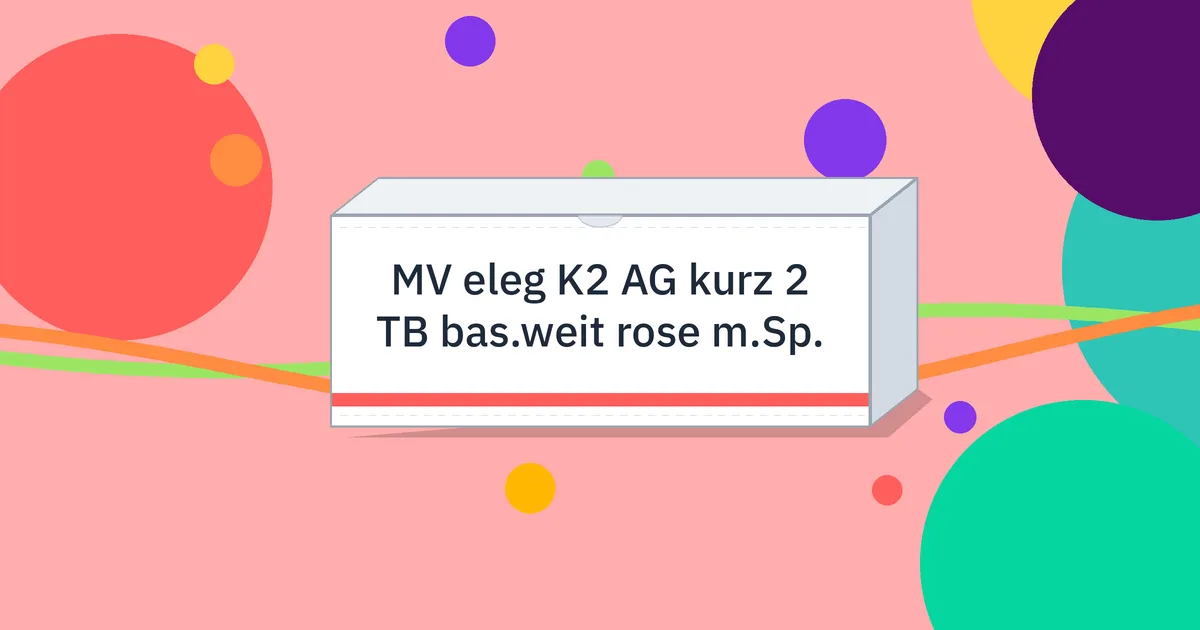 Symbolbild: Packung mit der Aufschrift MV eleg K2 AG kurz 2 TB bas.weit rose m.Sp. (PZN 14698205) – Verfügbarkeit und Bezug in Apotheken in Frankfurt am Main