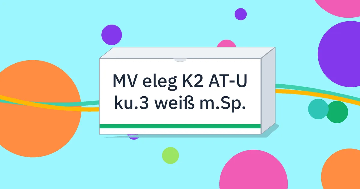 Symbolbild: Packung mit der Aufschrift MV eleg K2 AT-U ku.3 weiß m.Sp. (PZN 00316080) – Verfügbarkeit und Bezug in Apotheken in Frankfurt am Main