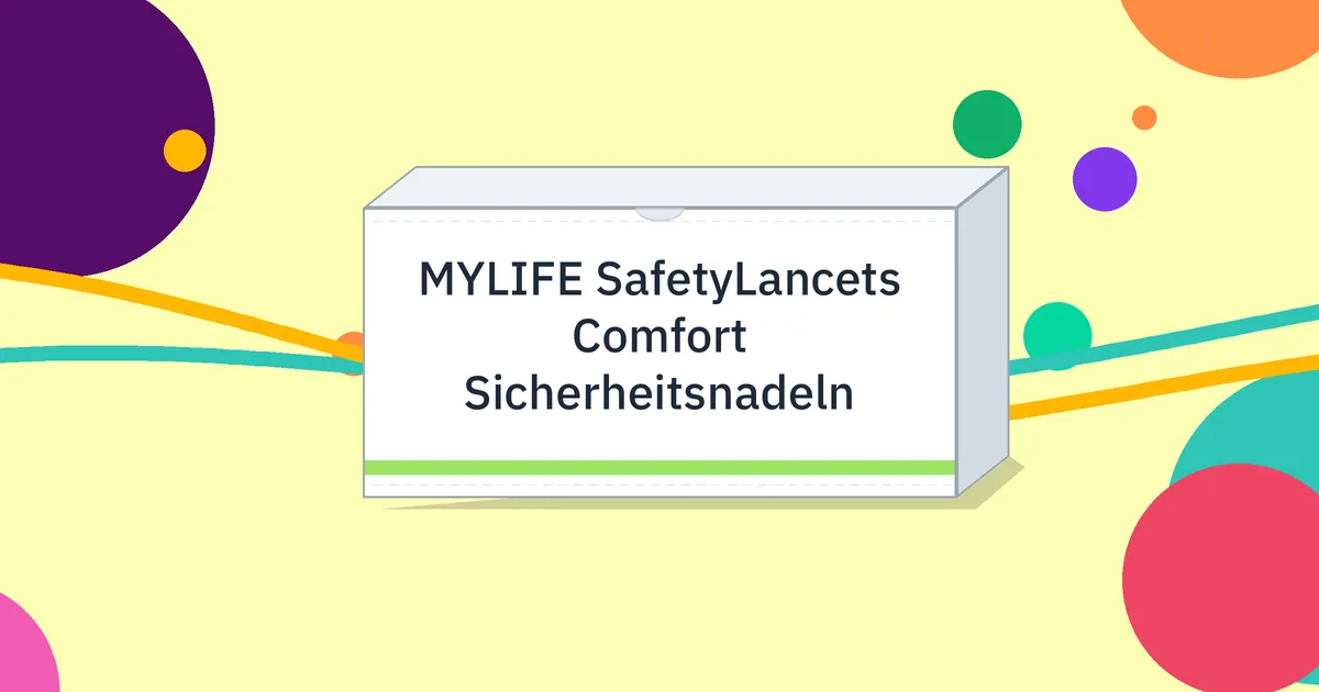 Symbolbild: Packung mit der Aufschrift MYLIFE SafetyLancets Comfort Sicherheitsnadeln (PZN 12900430) – Verfügbarkeit und Bezug in Apotheken in Frankfurt am Main