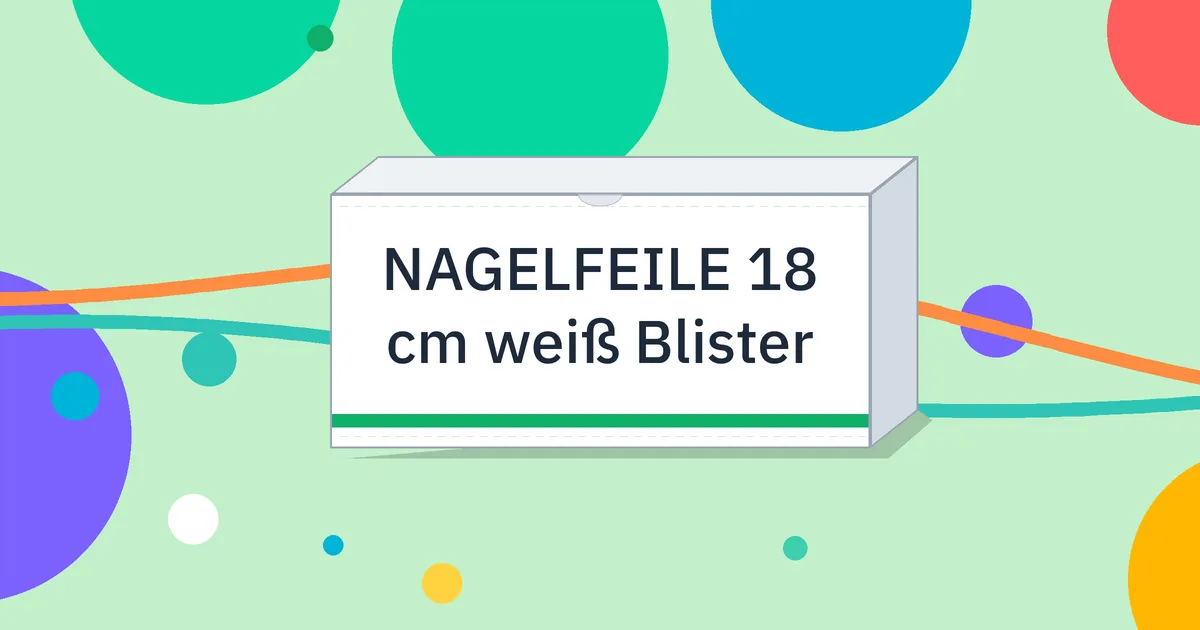 Symbolbild: Packung mit der Aufschrift NAGELFEILE 18 cm weiß Blister (PZN 10349815) – Verfügbarkeit und Bezug in Apotheken in Frankfurt am Main