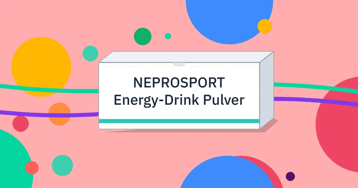 Symbolbild: Packung mit der Aufschrift NEPROSPORT Energy-Drink Pulver (PZN 03090334) – Verfügbarkeit und Bezug in Apotheken in Frankfurt am Main