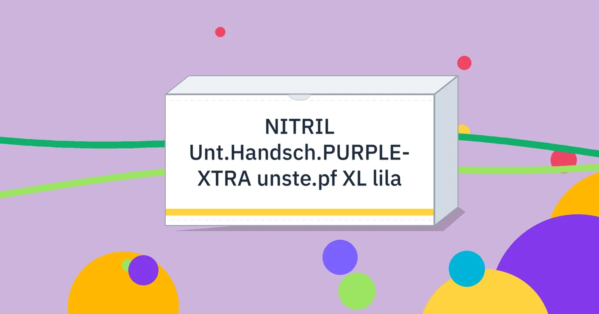 Symbolbild: Packung mit der Aufschrift NITRIL Unt.Handsch.PURPLE-XTRA unste.pf XL lila (PZN 12573089) – Verfügbarkeit und Bezug in Apotheken in Frankfurt am Main