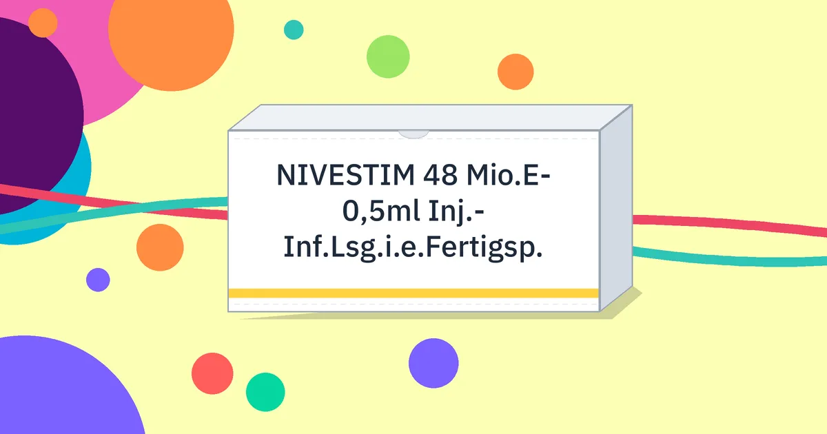 Symbolbild: Packung mit der Aufschrift NIVESTIM 48 Mio.E-0,5ml Inj.-Inf.Lsg.i.e.Fertigsp. (PZN 15433957) – Verfügbarkeit und Bezug in Apotheken in Frankfurt am Main