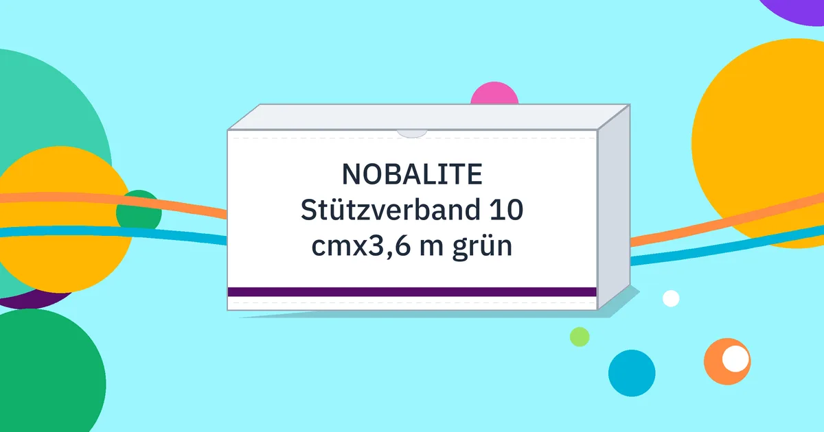 Symbolbild: Packung mit der Aufschrift NOBALITE Stützverband 10 cmx3,6 m grün (PZN 04083856) – Verfügbarkeit und Bezug in Apotheken in Frankfurt am Main