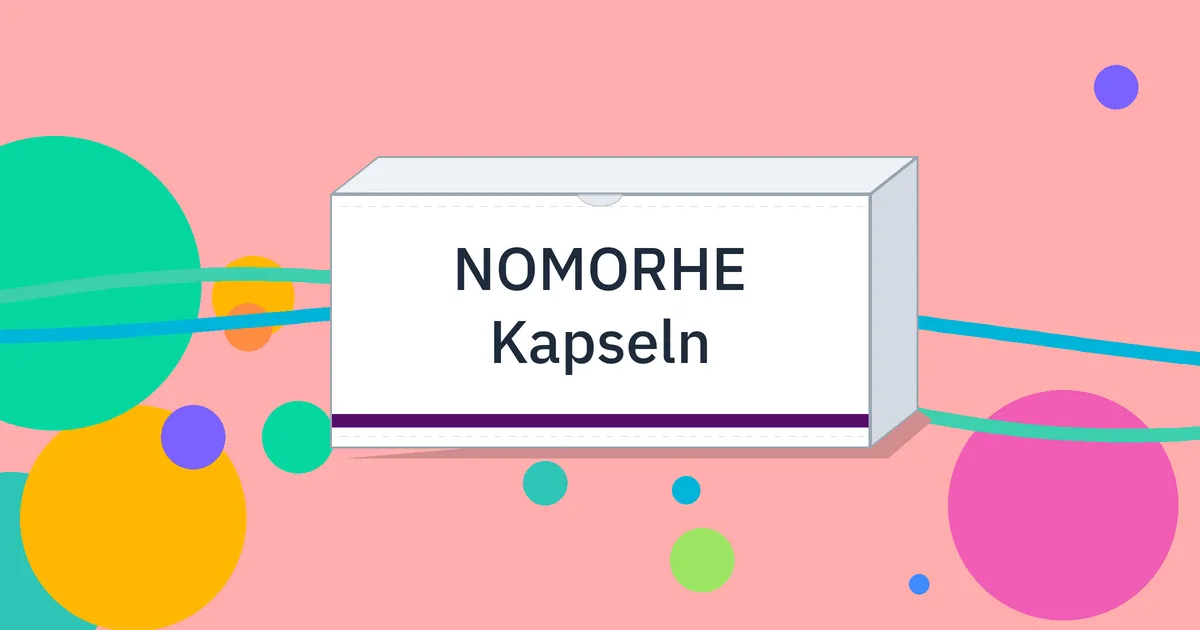 Symbolbild: Packung mit der Aufschrift NOMORHE Kapseln (PZN 04475763) – Verfügbarkeit und Bezug in Apotheken in Frankfurt am Main