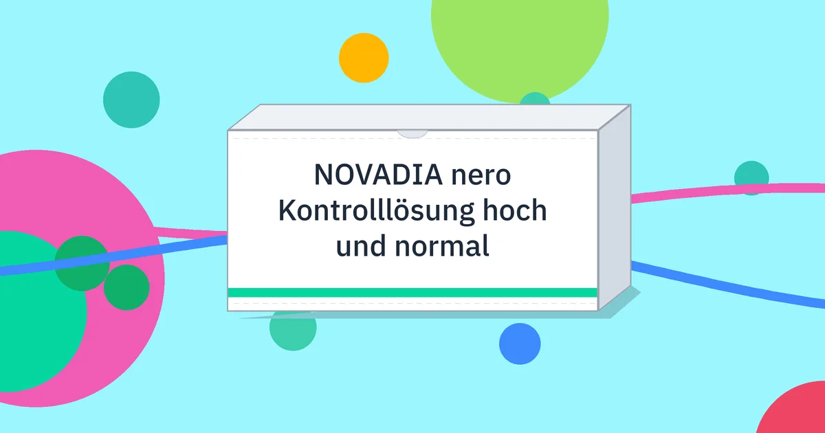 Symbolbild: Packung mit der Aufschrift NOVADIA nero Kontrolllösung hoch und normal (PZN 20329156) – Verfügbarkeit und Bezug in Apotheken in Frankfurt am Main