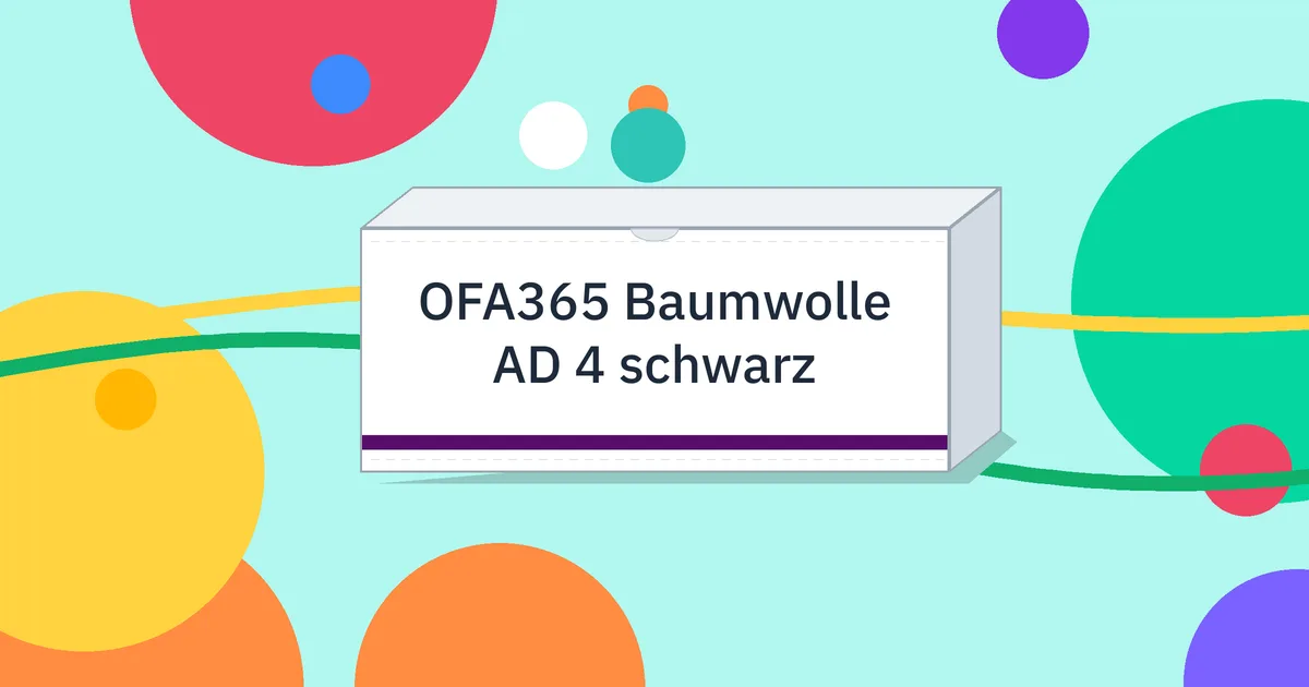 Symbolbild: Packung mit der Aufschrift OFA365 Baumwolle AD 4 schwarz (PZN 16723829) – Verfügbarkeit und Bezug in Apotheken in Frankfurt am Main
