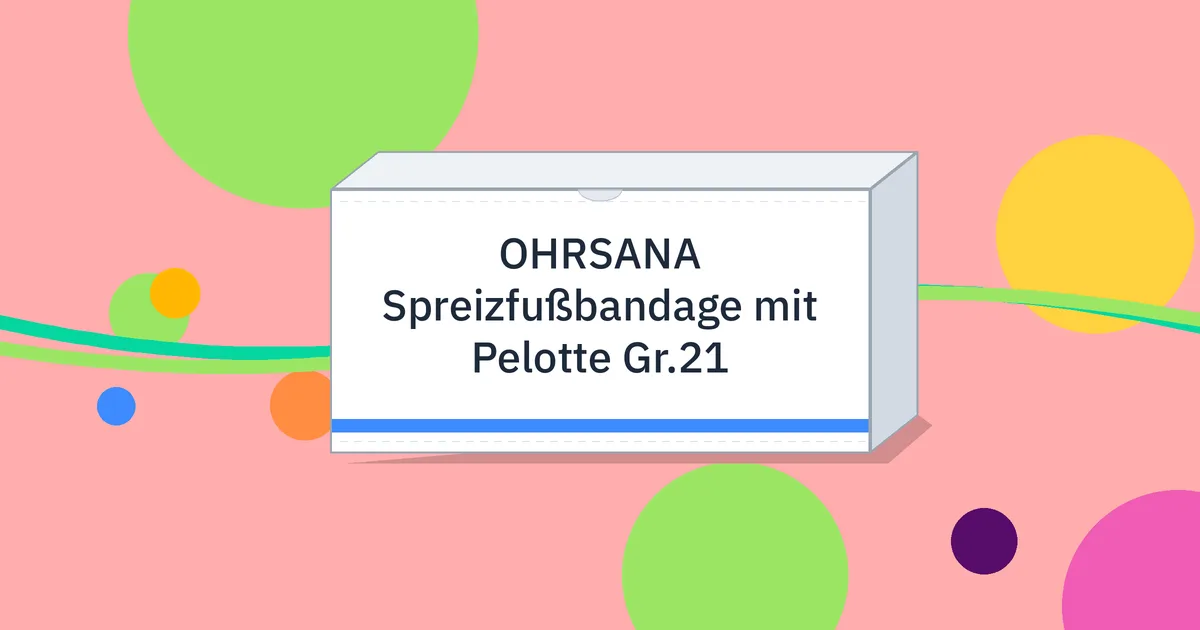 Symbolbild: Packung mit der Aufschrift OHRSANA Spreizfußbandage mit Pelotte Gr.21 (PZN 02670236) – Verfügbarkeit und Bezug in Apotheken in Frankfurt am Main