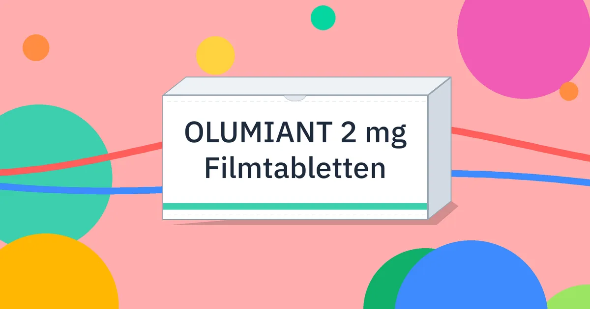 Symbolbild: Packung mit der Aufschrift OLUMIANT 2 mg Filmtabletten (PZN 15204286) – Verfügbarkeit und Bezug in Apotheken in Frankfurt am Main