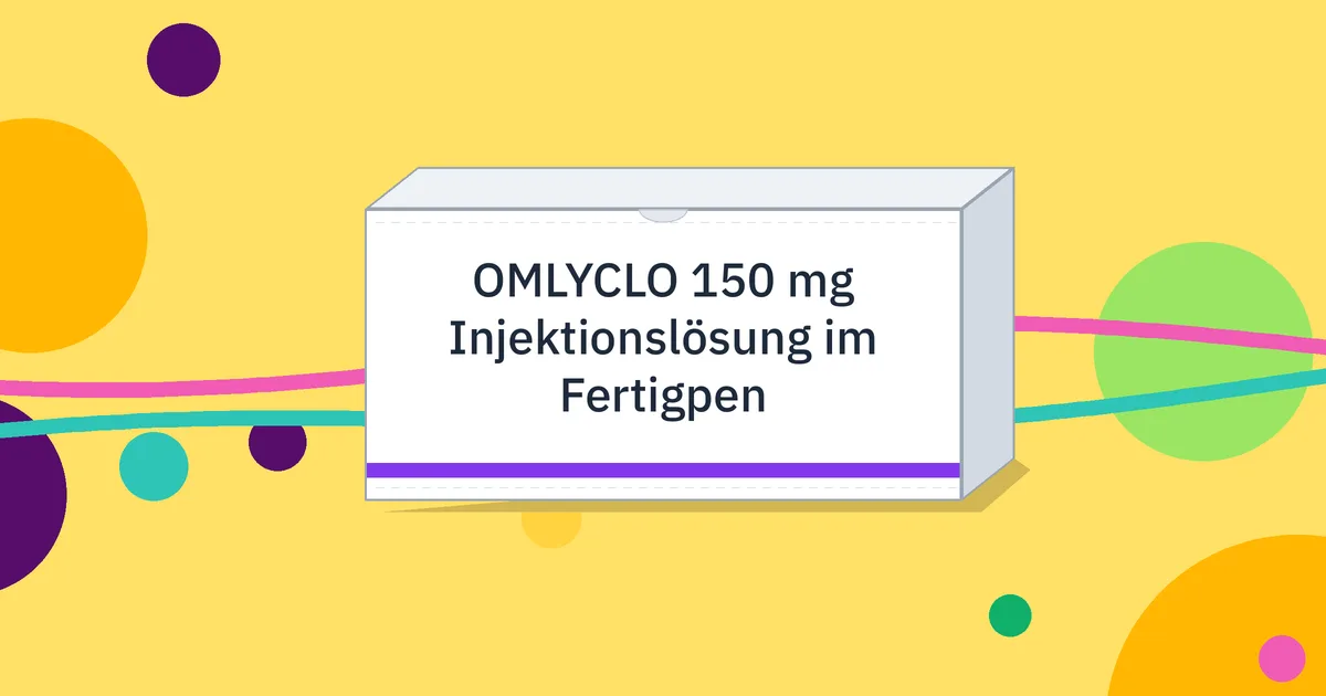 Symbolbild: Packung mit der Aufschrift OMLYCLO 150 mg Injektionslösung im Fertigpen (PZN 20207683) – Verfügbarkeit und Bezug in Apotheken in Frankfurt am Main