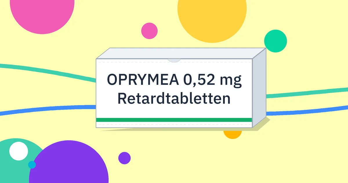 Symbolbild: Packung mit der Aufschrift OPRYMEA 0,52 mg Retardtabletten (PZN 12597256) – Verfügbarkeit und Bezug in Apotheken in Frankfurt am Main