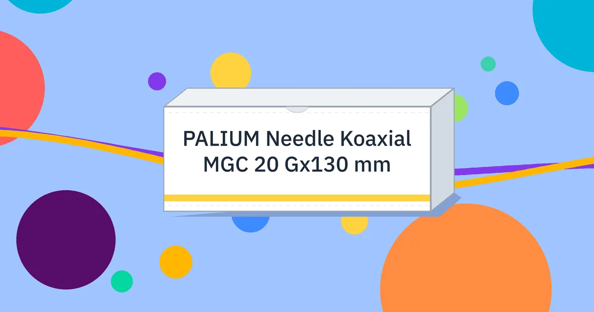 Symbolbild: Packung mit der Aufschrift PALIUM Needle Koaxial MGC 20 Gx130 mm (PZN 19734555) – Verfügbarkeit und Bezug in Apotheken in Frankfurt am Main