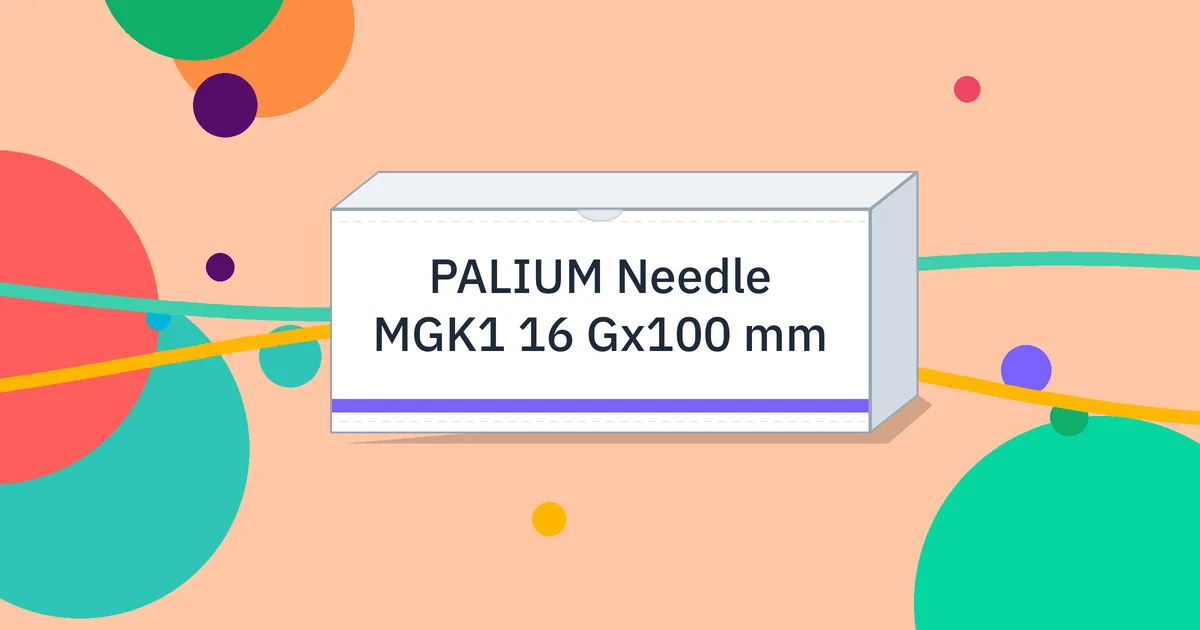 Symbolbild: Packung mit der Aufschrift PALIUM Needle MGK1 16 Gx100 mm (PZN 14383708) – Verfügbarkeit und Bezug in Apotheken in Frankfurt am Main