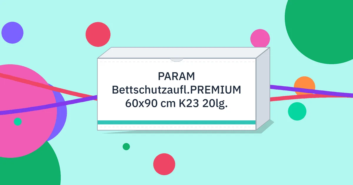 Symbolbild: Packung mit der Aufschrift PARAM Bettschutzaufl.PREMIUM 60x90 cm K23 20lg. (PZN 16871613) – Verfügbarkeit und Bezug in Apotheken in Frankfurt am Main