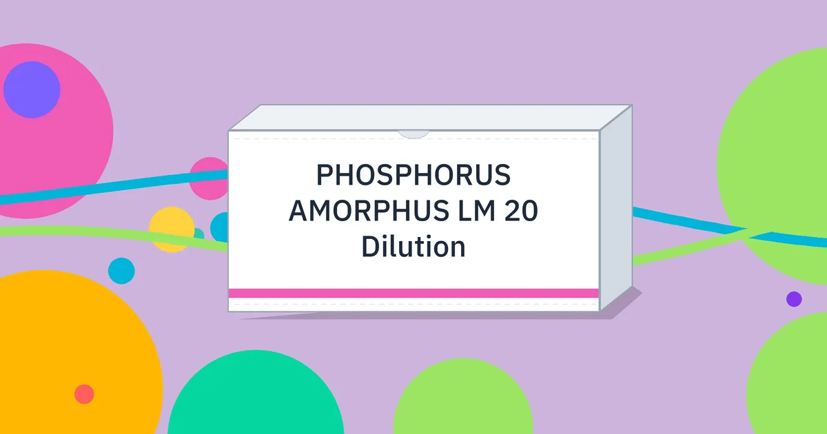 Symbolbild: Packung mit der Aufschrift PHOSPHORUS AMORPHUS LM 20 Dilution (PZN 13034526) – Verfügbarkeit und Bezug in Apotheken in Frankfurt am Main