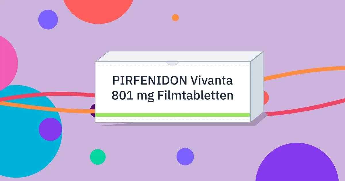 Symbolbild: Packung mit der Aufschrift PIRFENIDON Vivanta 801 mg Filmtabletten (PZN 18351579) – Verfügbarkeit und Bezug in Apotheken in Frankfurt am Main