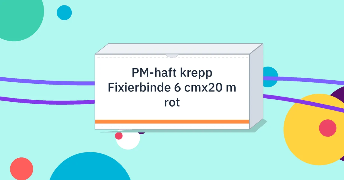 Symbolbild: Packung mit der Aufschrift PM-haft krepp Fixierbinde 6 cmx20 m rot (PZN 18845494) – Verfügbarkeit und Bezug in Apotheken in Frankfurt am Main