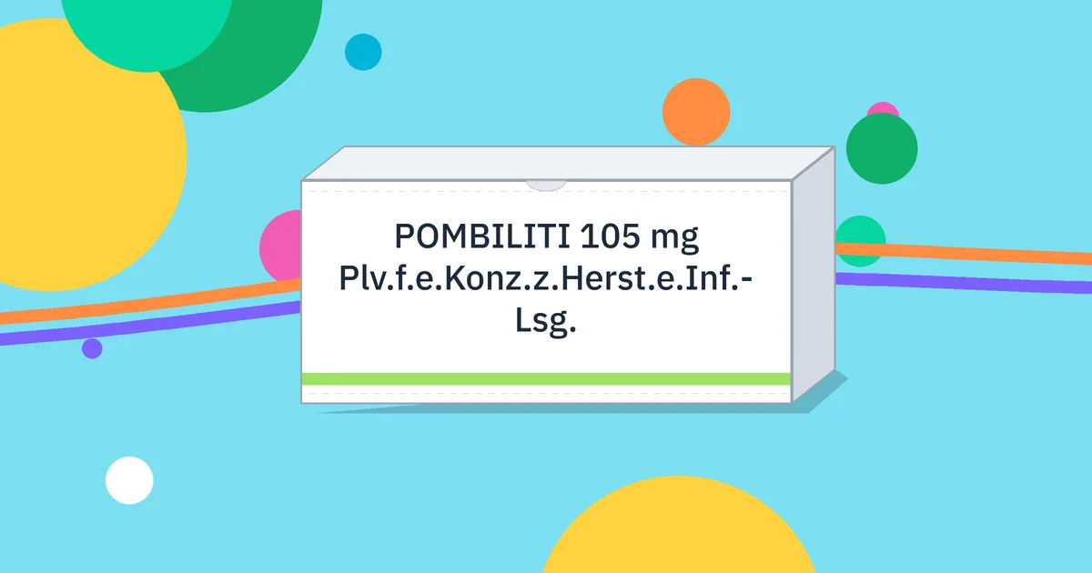 Symbolbild: Packung mit der Aufschrift POMBILITI 105 mg Plv.f.e.Konz.z.Herst.e.Inf.-Lsg. (PZN 18106549) – Verfügbarkeit und Bezug in Apotheken in Frankfurt am Main