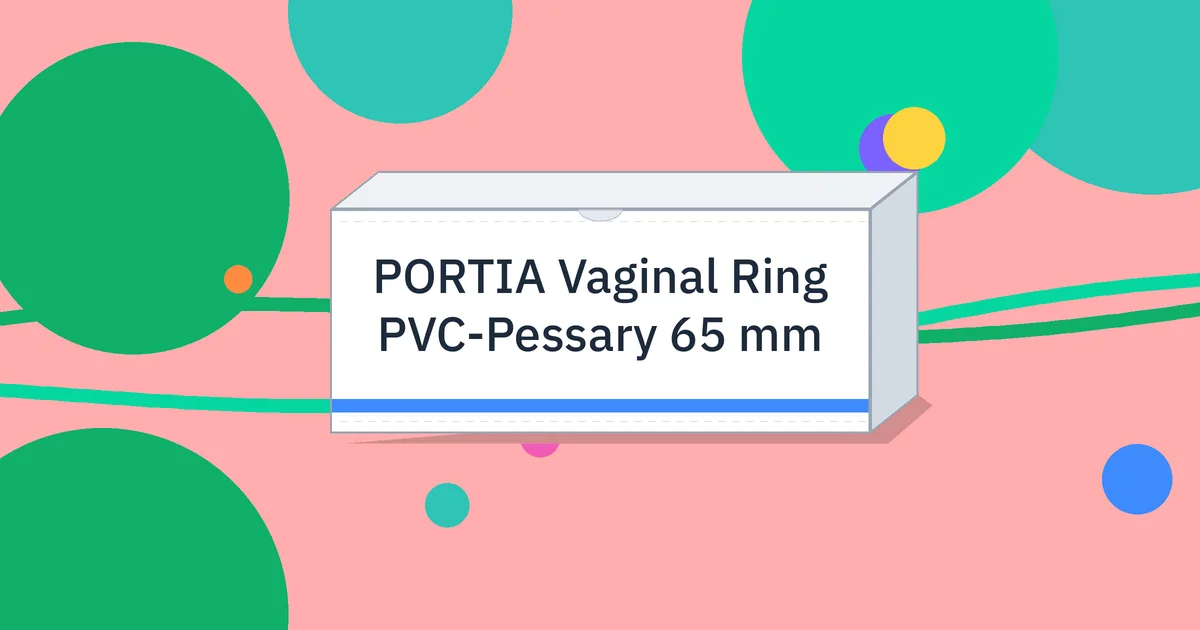 Symbolbild: Packung mit der Aufschrift PORTIA Vaginal Ring PVC-Pessary 65 mm (PZN 12742959) – Verfügbarkeit und Bezug in Apotheken in Frankfurt am Main