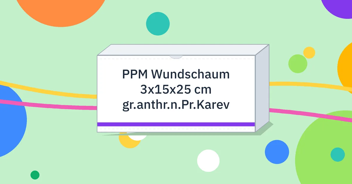 Symbolbild: Packung mit der Aufschrift PPM Wundschaum 3x15x25 cm gr.anthr.n.Pr.Karev (PZN 07348083) – Verfügbarkeit und Bezug in Apotheken in Frankfurt am Main
