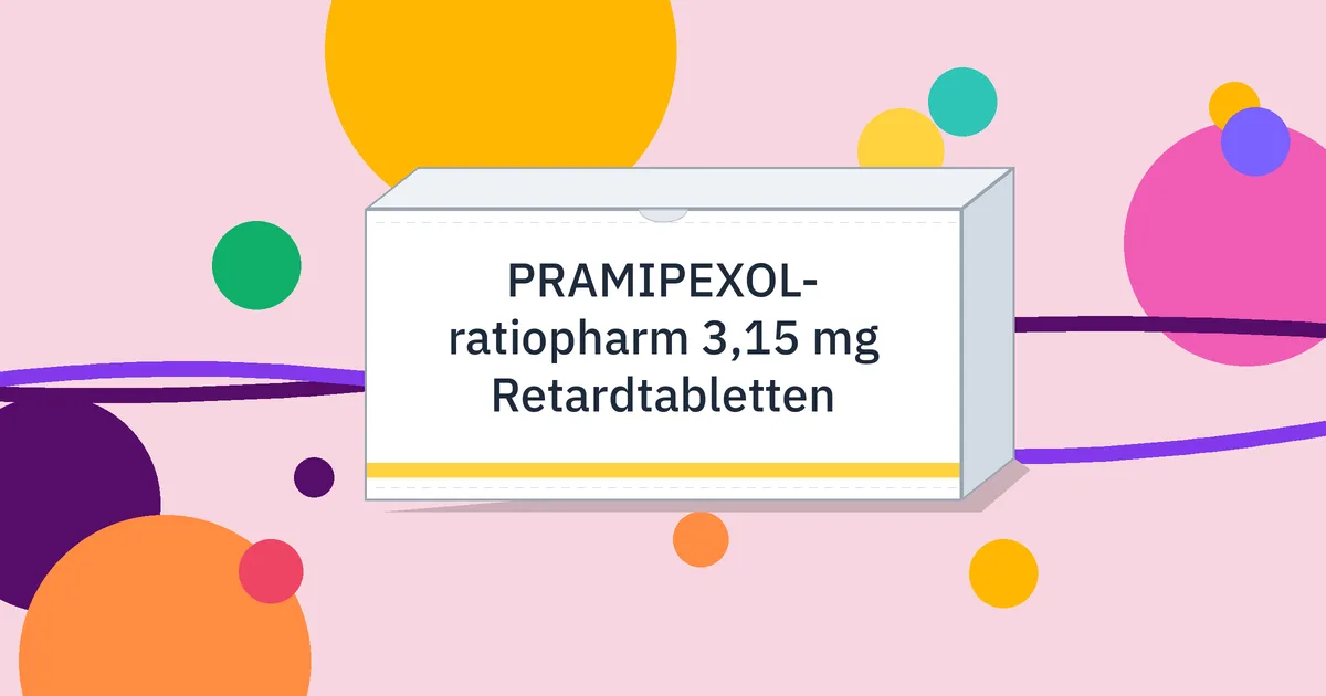 Symbolbild: Packung mit der Aufschrift PRAMIPEXOL-ratiopharm 3,15 mg Retardtabletten (PZN 10072271) – Verfügbarkeit und Bezug in Apotheken in Frankfurt am Main