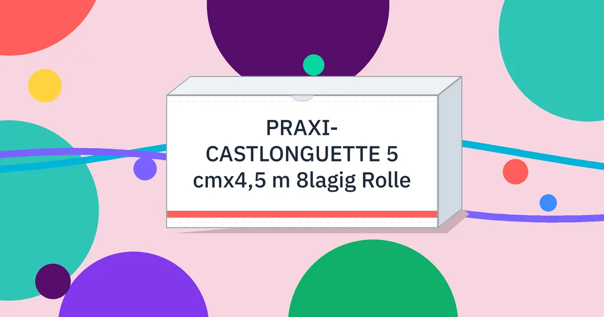Symbolbild: Packung mit der Aufschrift PRAXI-CASTLONGUETTE 5 cmx4,5 m 8lagig Rolle (PZN 12825384) – Verfügbarkeit und Bezug in Apotheken in Frankfurt am Main