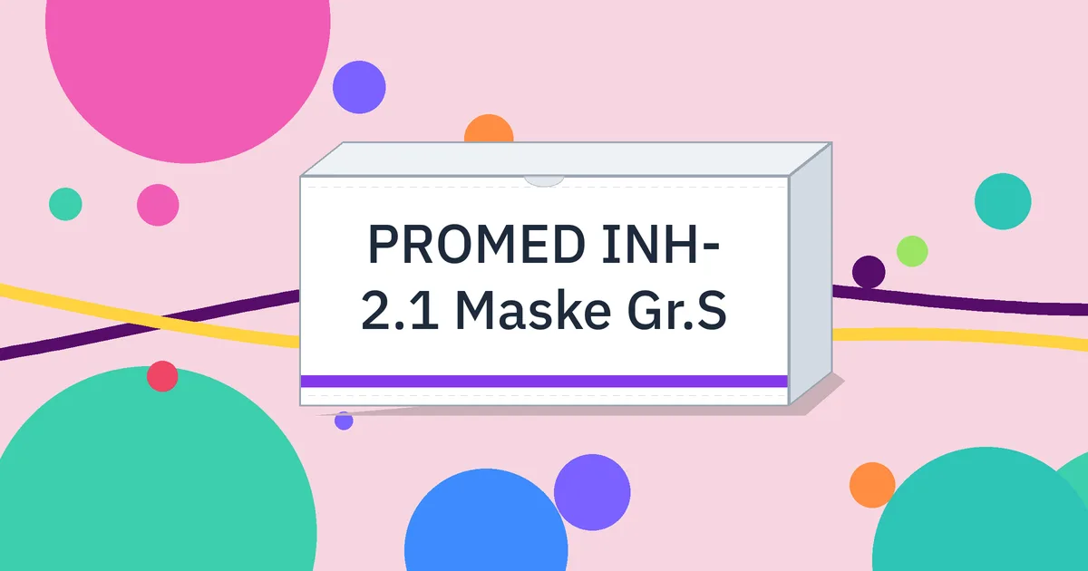 Symbolbild: Packung mit der Aufschrift PROMED INH-2.1 Maske Gr.S (PZN 13598186) – Verfügbarkeit und Bezug in Apotheken in Frankfurt am Main