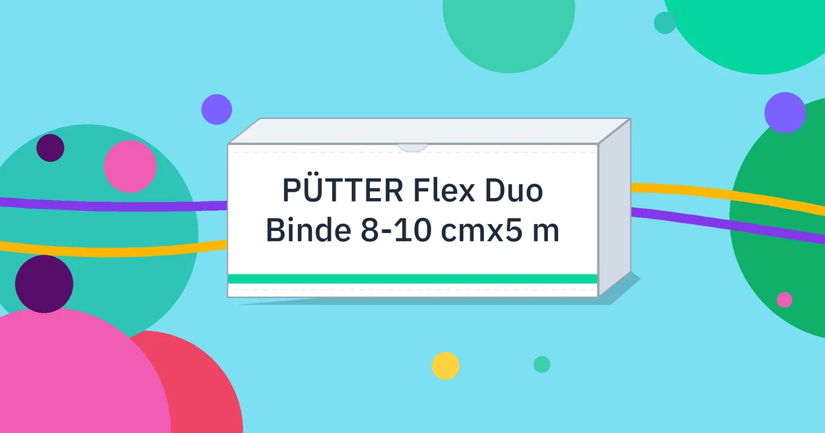 Symbolbild: Packung mit der Aufschrift PÜTTER Flex Duo Binde 8-10 cmx5 m (PZN 18116358) – Verfügbarkeit und Bezug in Apotheken in Frankfurt am Main
