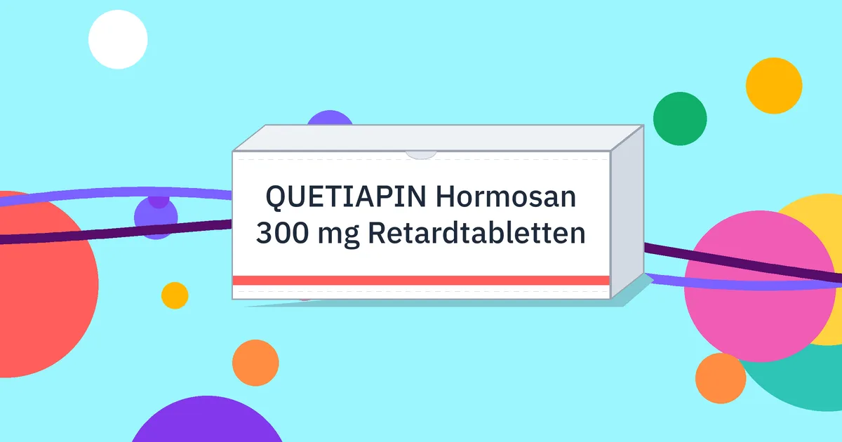 Symbolbild: Packung mit der Aufschrift QUETIAPIN Hormosan 300 mg Retardtabletten (PZN 11146020) – Verfügbarkeit und Bezug in Apotheken in Frankfurt am Main